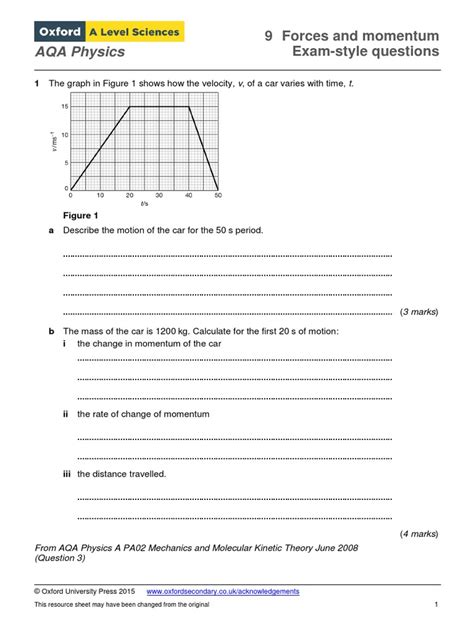Aqa Physics 9 Forces And Momentum Exam Style Questions Pdf Force Momentum