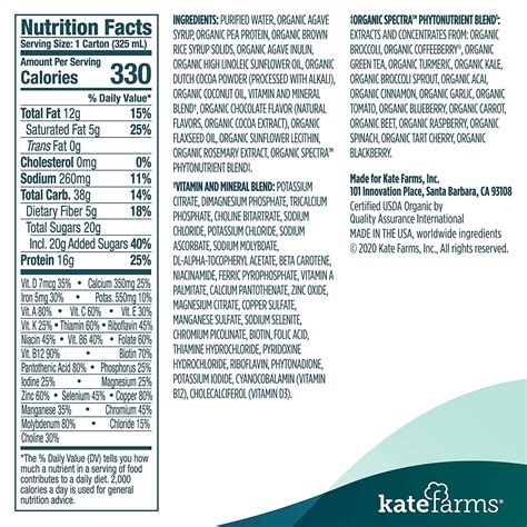 Kate Farms Nutrition Shake Chocolate Flavor 11 Oz Carton Case Of 12