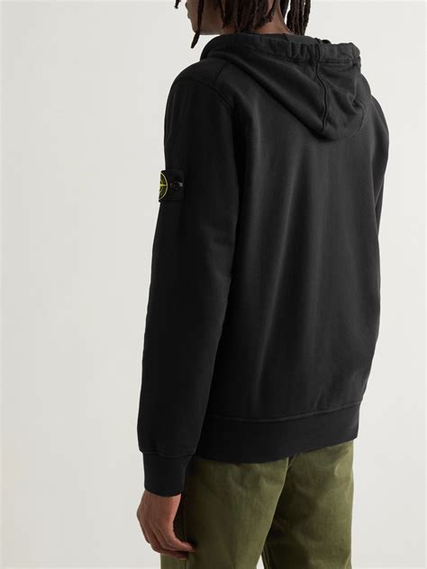 Stone Island Logo Appliquéd Cotton Jersey Zip Up Hoodie Black Stone