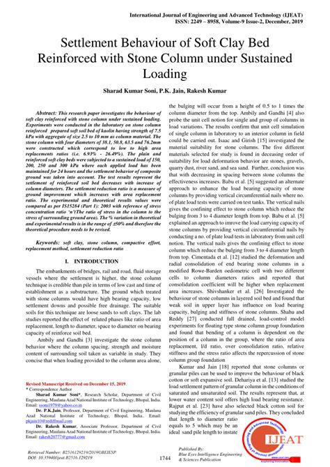 Pdf Settlement Behaviour Of Soft Clay Bed Reinforced With Stone Column Under Sustained Loading