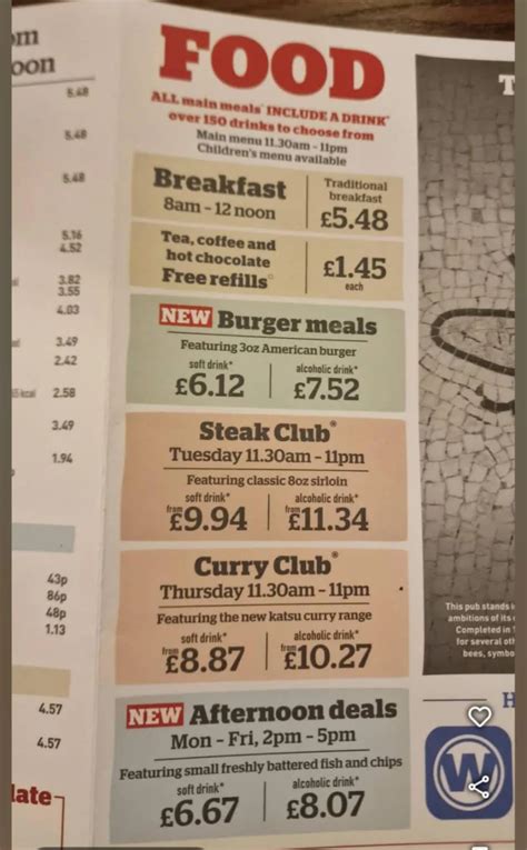 Wetherspoons Menu Latest Prices Uk 2025