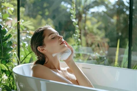 Premium Photo Tranquil Bathtime In Lush Setting