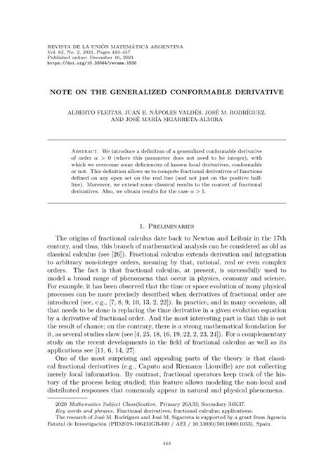 Pdf Note On The Generalized Conformable Derivative