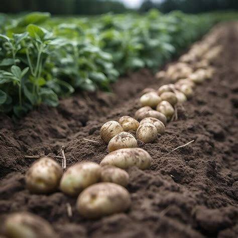 Premium Ai Image Rows Of Potatoes On A Field With Green Plants In The