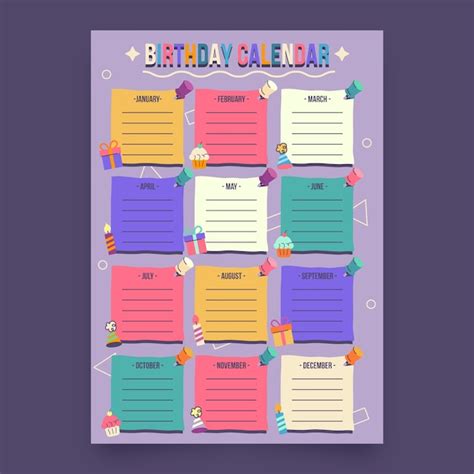 Modelo de calendário de aniversário desenhado a mão Vetor Grátis