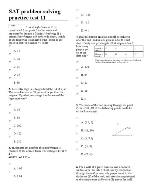 Sat Problem Solving Practice Test 11 12 Pdf Percentage Mathematics