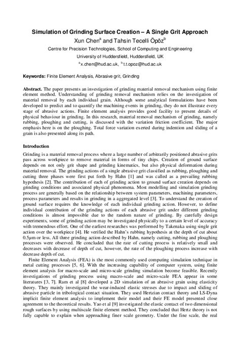 Pdf Simulation Of Grinding Surface Creation A Single Grit Approach