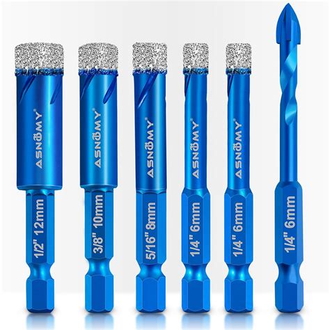 Asnomy 6pcs Diamond Drill Bits Set Diamond Core Drill Bits For Tile Porcelain Ceramic Glass