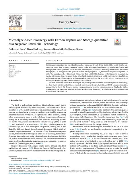 Pdf Microalgae Based Bioenergy With Carbon Capture And Storage Quantified As A Negative