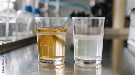 Comparison Of Water Before And After Filtration Showing Clear And