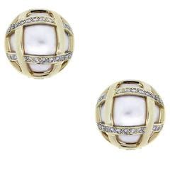14 Karat Yellow Gold Button Diamond Earrings For Sale At 1stdibs