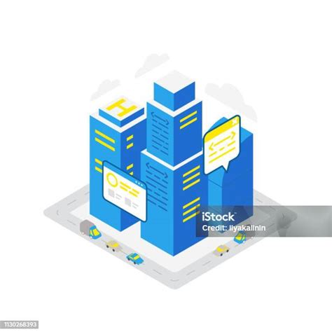 스마트 시티 데이터 인프라 서버 아이소메트릭 개념입니다 블루 색상 Infographic 아이콘 3차원 형태에 대한 스톡 벡터 아트 및 기타 이미지 Istock