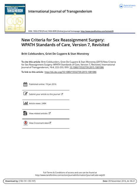 16 New Criteria For Sex Reassignment Surgery Wpath Standards Of Care