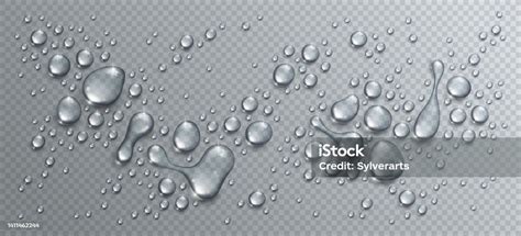 투명도 검사기 그리드 어떤 배경 위에 놓거나 방울을 별도로 사용 하기 쉬운 통해 비 드랍 스 또는 샤워 현실적인 투명 3d 벡터 구성에 응축 물 물에 대한 스톡 벡터 아트