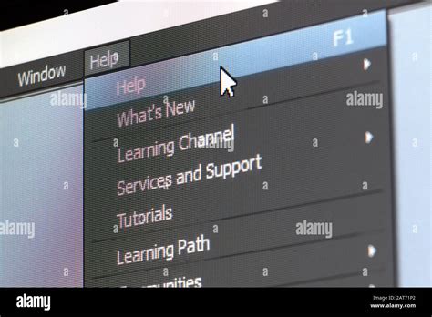 Software Menu With Help Command And Mouse Cursor On It Stock Photo Alamy