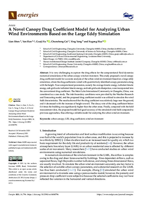 Pdf A Novel Canopy Drag Coefficient Model For Analyzing Urban Wind Environments Based On The