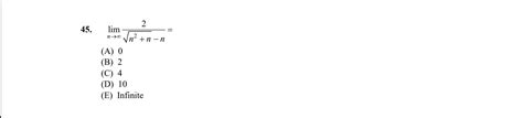 Solved Limn→∞2n2n2 Na 0b 2c 4d 10e ﻿infinite
