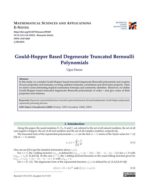 Pdf Gould Hopper Based Degenerate Truncated Bernoulli Polynomials
