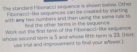 Solved The Standard Fibonacci Sequence Is Shown Below Other Fibonacci
