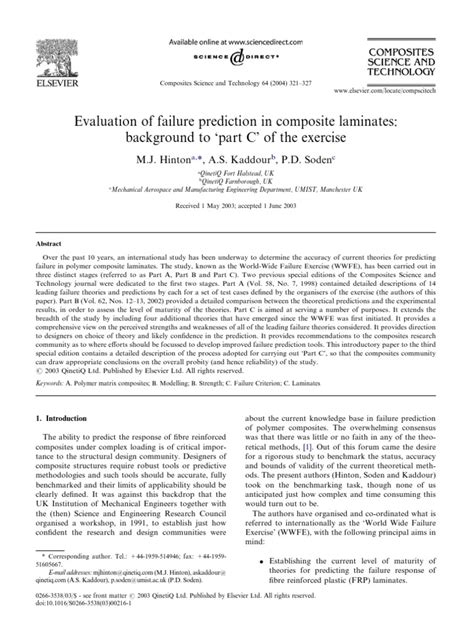 Evaluation Of Failure Prediction In Composite Laminates Background To Part C Of The Exercise Evaluation Of Failure Prediction In Composite Laminates Background To Part C Of The Exercise
