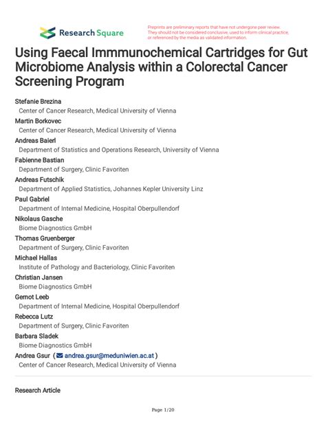 Pdf Using Faecal Immmunochemical Cartridges For Gut Microbiome Analysis Within A Colorectal
