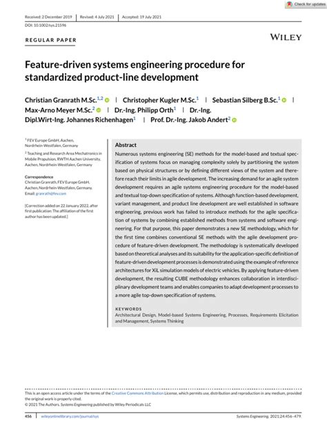 Systems Engineering 2021 Granrath Feature Driven Systems