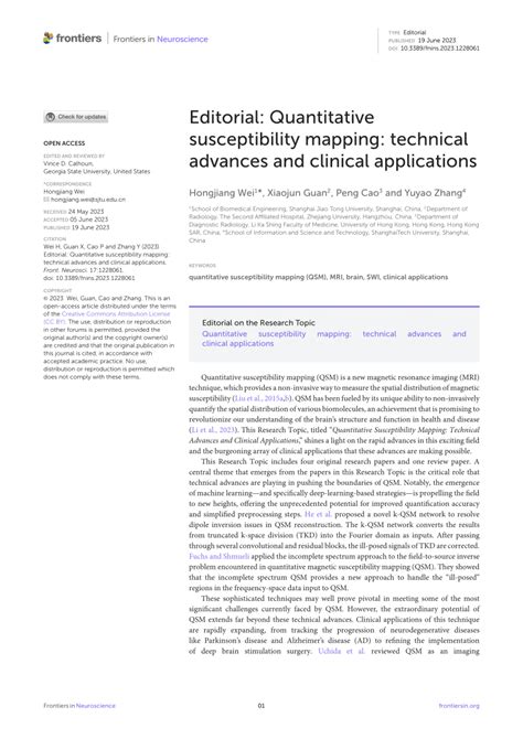 Pdf Editorial Quantitative Susceptibility Mapping Technical Advances And Clinical Applications