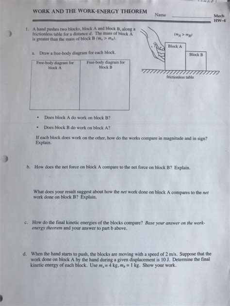solved work and the work energy theorem name mech hw 4 a