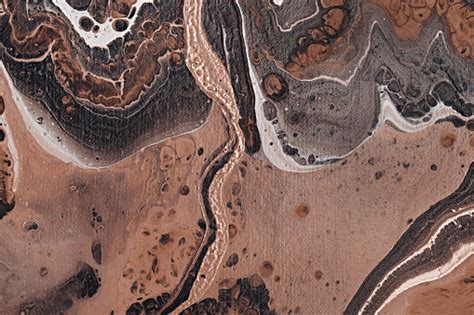 아크릴 유체 예술 베이지 색 파도에 갈색 페인트 거품 캔버스에 액체 골드 웨이브 디지털 장식 추상 석재 배경 또는 텍스처 0명에 대한 스톡 사진 및 기타 이미지 Istock