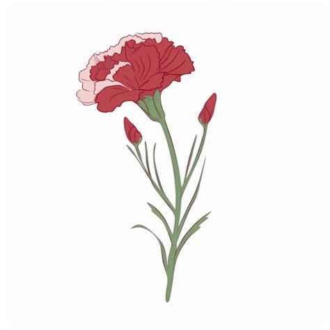 There Is A Drawing Of A Red Carnation Flower On A White Background