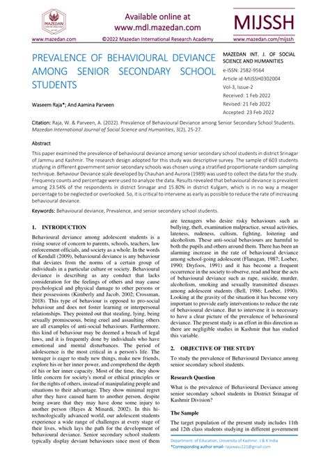 Pdf Prevalence Of Behavioural Deviance Among Senior Secondary School