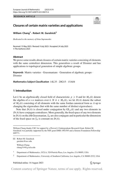 Pdf Closures Of Certain Matrix Varieties And Applications