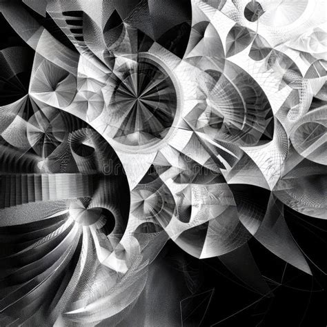abstract black and white geometric pattern with intersecting shapes and