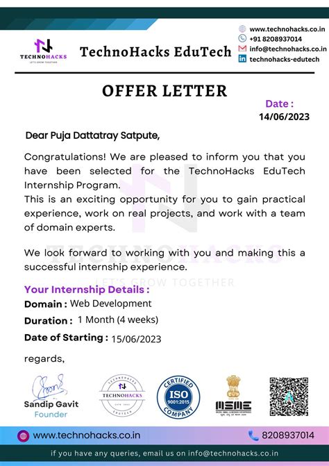 Puja Satpute On Linkedin Internship Technohacksedutech Sandipgavit Webdevelopment