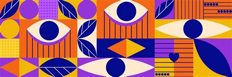 바우하우스 기하학적 눈 예술 포스터 세트 눈 원 잎이 있는 그래픽 모양 포스터 바우 하우스 입체파 템플릿입니다 벡터 그림입니다