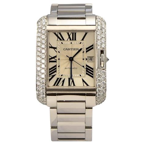 Cartier Tank Anglaise Ref 3506 18k White Gold Diamond Bezel Watch