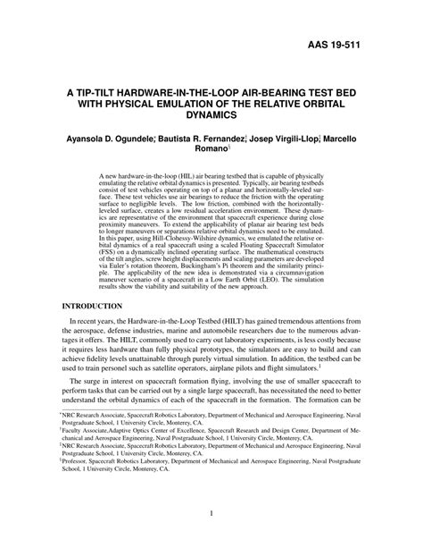 Pdf A Tip Tilt Hardware In The Loop Air Bearing Test Bed With Physical Emulation Of The
