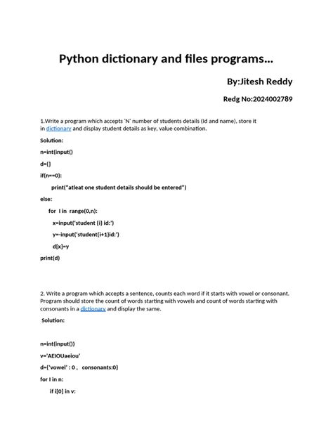 Python Programming 1 Files And Dictionaries Pdf Linguistics Languages