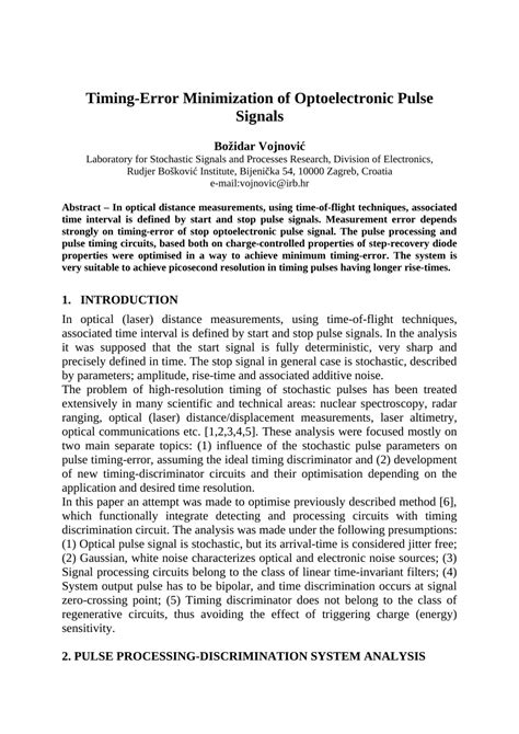 Pdf Timing Error Minimization Of Optoelectronic Pulse Signals