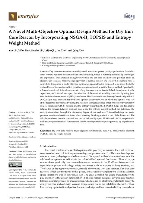pdf a novel multi objective optimal design method for dry iron core