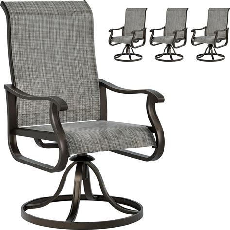 Techmilly Light Grey Outdoor Patio Swivel Dining Chairs Set Of 2 Metal