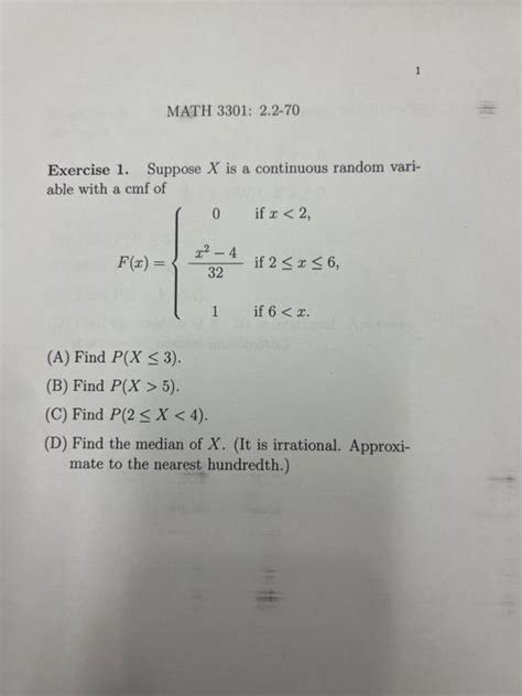 Solved Exercise 1 Suppose X Is A Continuous Random Variable