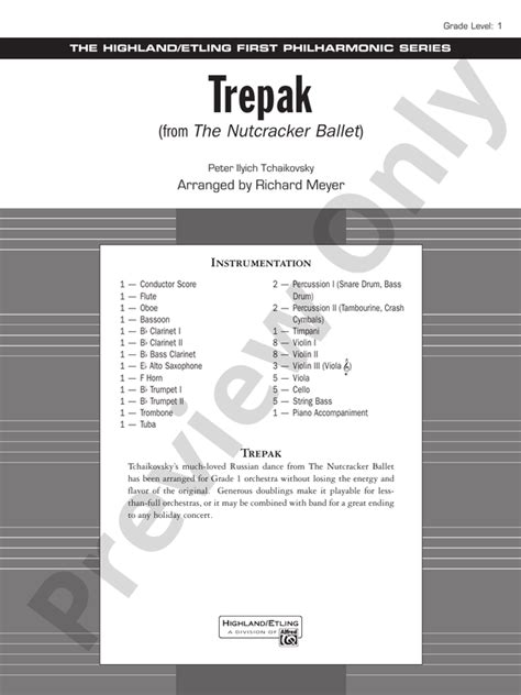 Trepak From The Nutcracker Ballet Score Full Orchestra Score Digital Sheet Music Download