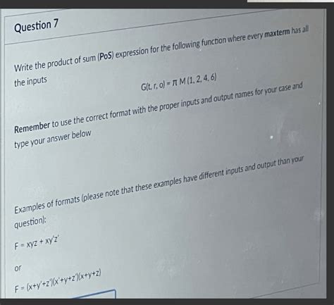 Solved Write The Product Of Sum Pos Expression For The
