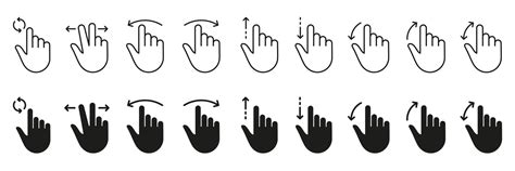 Computer Cursor Pointer Icon Set Hand With Finger Digital Mouse Click Line And Silhouette Sign