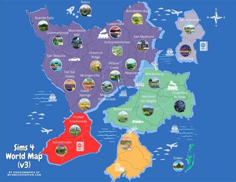 Sims 4 World Map V3 With Ciudad Enamorada Sims 4 Sims Sims 4