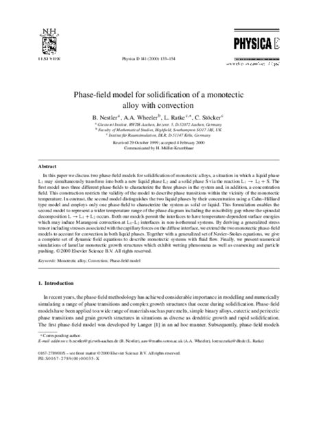 Pdf Phase Field Model For Solidification Of A Monotectic Alloy With Convection