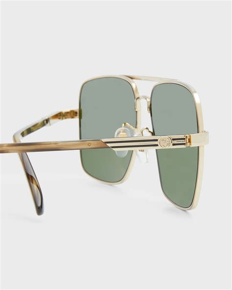 Gucci Mens Stripe Logo Metal Aviator Sunglasses Neiman Marcus