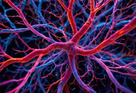 Abstract Neuron Network Digital Art Vibrant Red Blue Pink Intricate