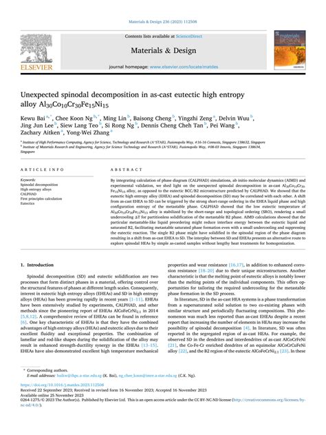 Pdf Unexpected Spinodal Decomposition In As Cast Eutectic High